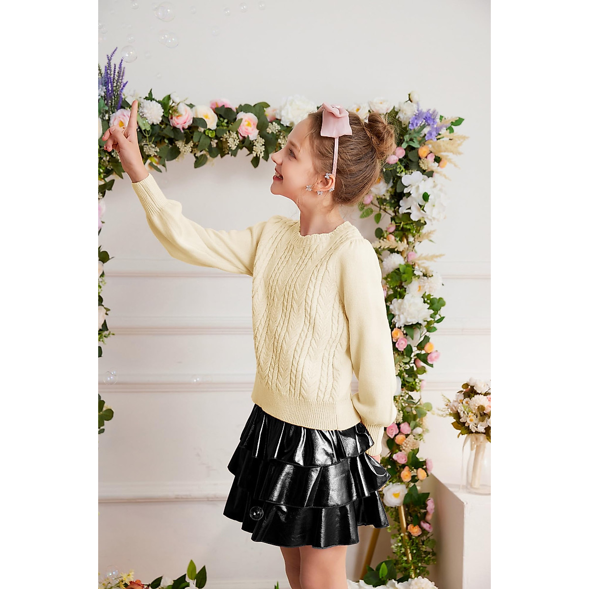 GRACE KARIN Sweater for Teen Girls 12-14 Crew Neck Pullover Apricot Sweaters Fall Winter