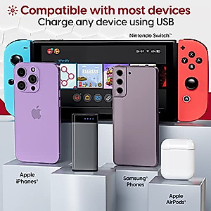 TALK WORKS Portable Charger - Fast Charging Power Bank Compatible with iPhone 13/Pro/Pro Max, 14/Plus/Pro/Pro Max, 12, 11, XR, XS, X, 8, 7, 6, SE, iPad, Android - External Cell Phone Backup (Grey)