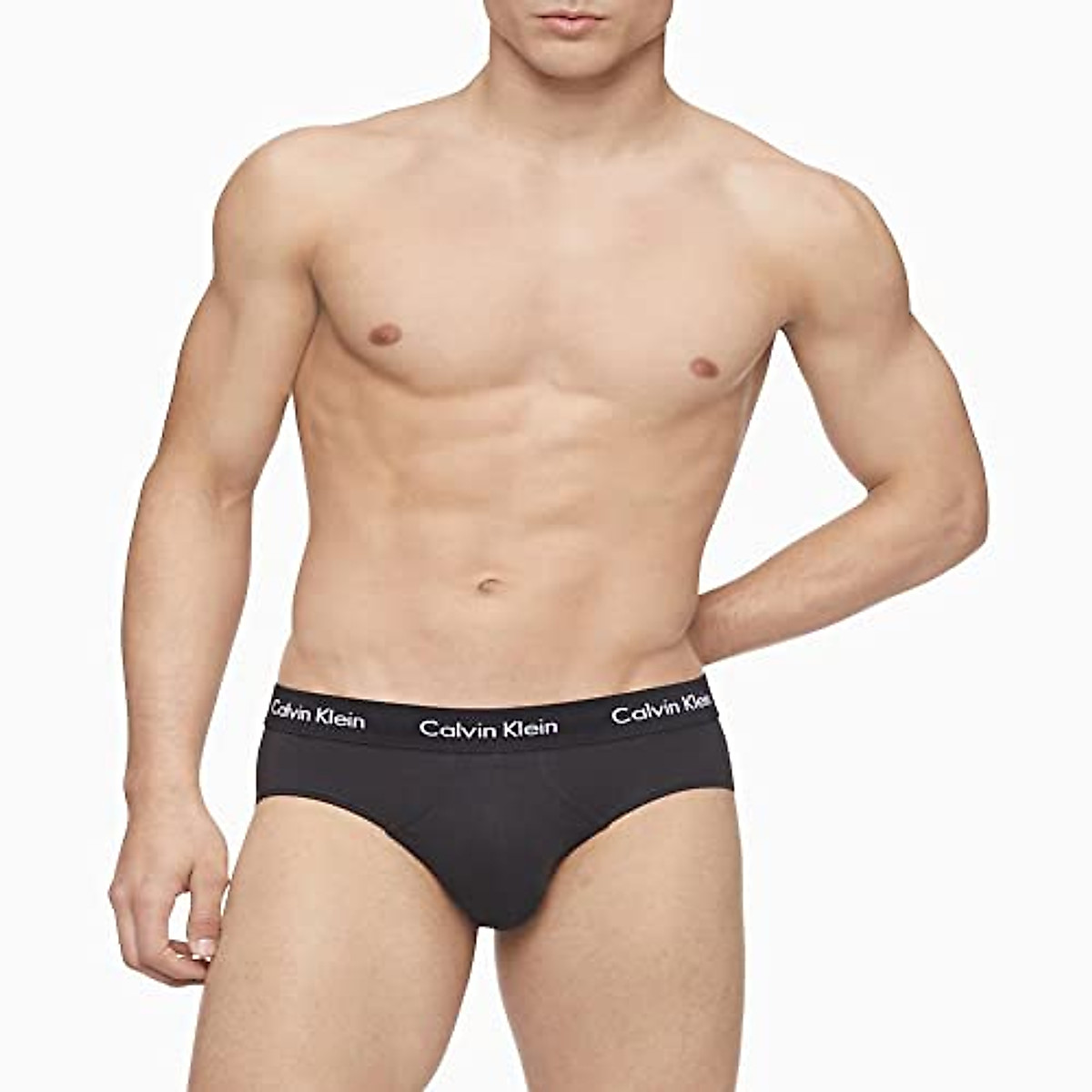 Calvin Klein Men's Cotton Stretch 3-Pack Hip Brief, 1 Black/ 1 Blue Shadow/ 1 Cobalt Water, L