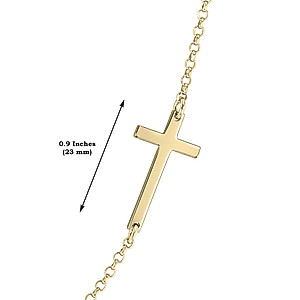 Inspired By My Girls 14K Gold Over Sterling Silver Sideways Cross Necklace with Adjustable Rolo Chain and Faith Keepsake Card Gift For Women