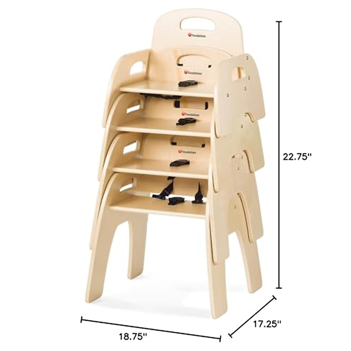 Foundations Simple Sitter Low 13” Feeding Chair, Wide “No Tip” Base, Adjustable Safety Harness, Food Service Grade Finish, Easy to Clean, Sturdy Baltic Plywood (Natural)