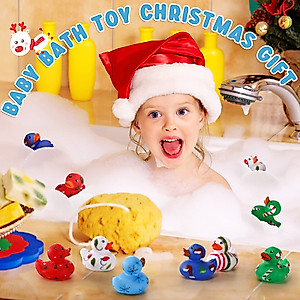 Vinsot Christmas Rubber Ducks Bulk Mini Christmas Bath Toys Snowflake Santa Hat Candy Cane Christmas Tree Print Ducks Xmas Rubber Duckies for Bath(24 Pieces)