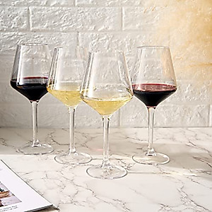 European Style Unbreakable Stemmed Crystal Wine Glasses, | Set of 4 | 100% US Tritan Drinkware, 18 oz Acrylic Dishwasher Safe Clear Color Shatterproof BPA-free plastic, Reusable, All Purpose Glassware