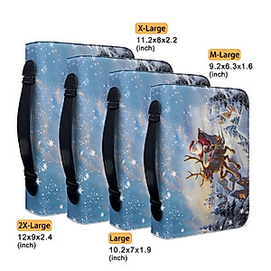 Psesaysky Santa Claus Deer Bible Covers for Women PU Leather Bible Organizer Bag with Handle Multifunctional Portable Car Keychain Christmas Decor