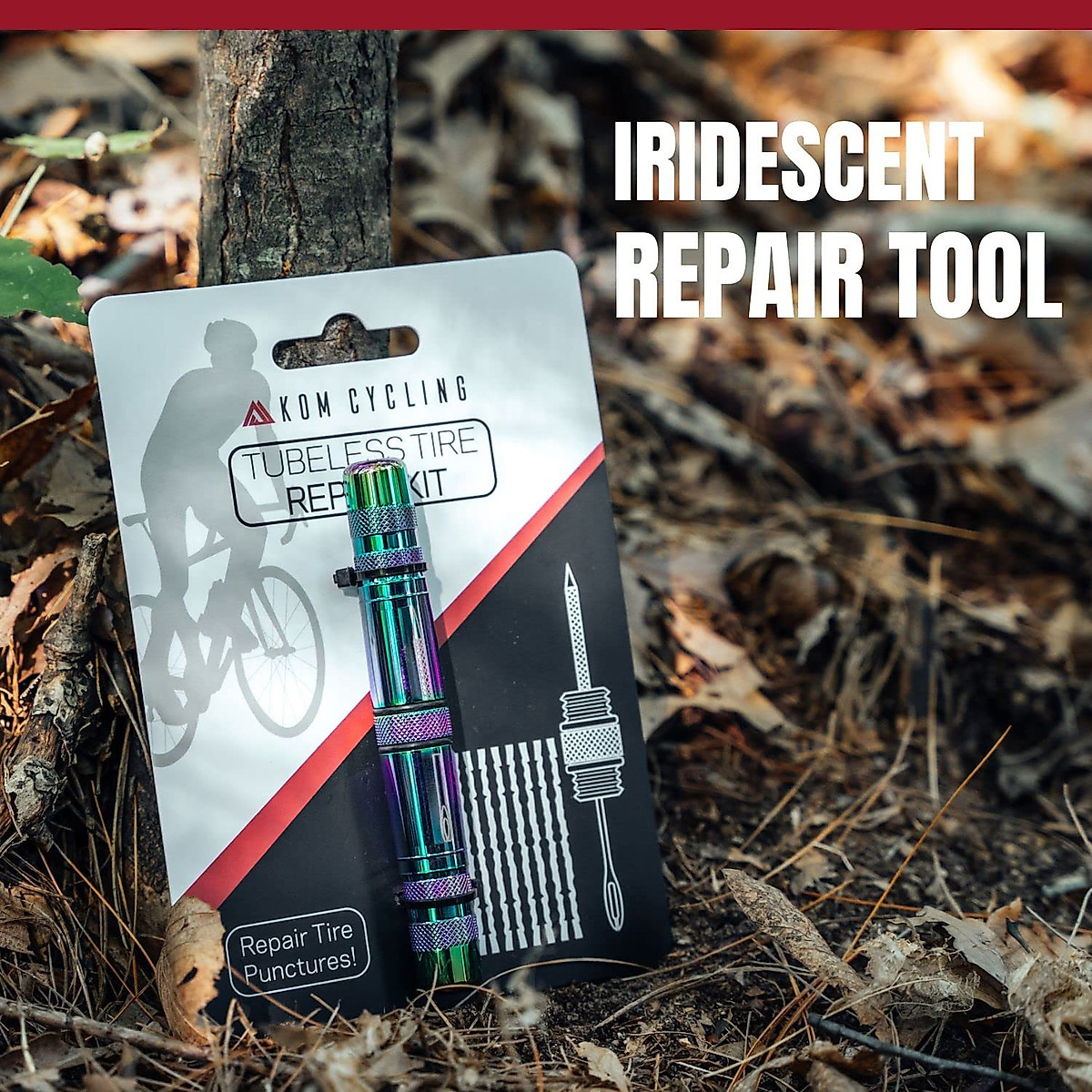 KOM Cycling Tubeless Tire Repair Kit for Bikes – Pink and Iridescent Bundle! Fixes Mountain Bike and Road Bicycle Tire Punctures – Includes Tire Repair Fork and Reamer, 8 Bacon Strips.