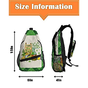 Sling Backpack, St.Patrick's Day Shamrocks Gnome Buffalo Plaid Green Waterproof Lightweight Small Sling Bag, Travel Chest Bag Crossbody Shoulder Bag Hiking Daypack for Women Men