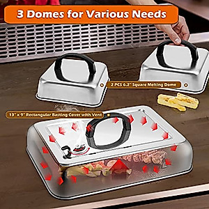 Leonyo Griddle Accessories Set of 27, Heavy Duty Stainless Steel Grill Griddle Metal Spatulas for Cast Iron Flat Top, Burger Press, Rectangular Basting Cover, 2 Square Melting Domes, 2 Carry Bags