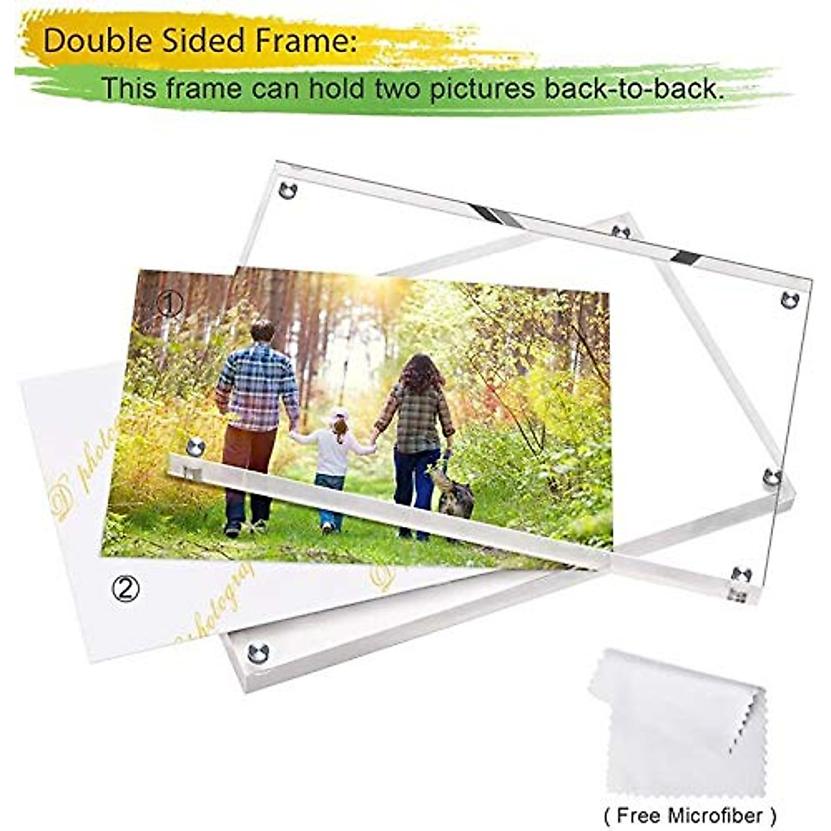 Boxalls 5x7 Inches Acrylic Picture Frame, Double Sided Clear Frameless Photo Frame with Magnetic Desktop Transparent