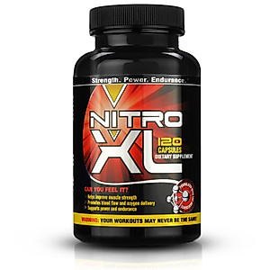 Nitro XL | Nitric Oxide Bodybuilding Supplement – with L-Arginine | Build Muscle Mass – Get Ripped – Boost Performance – Increase Endurance & Stamina – Intensify Your Workout | 120 caps