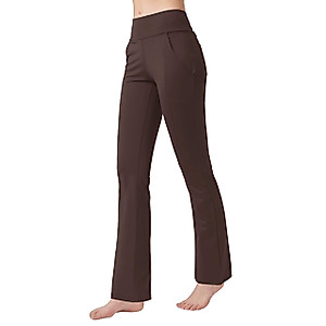 nuveti Women's High Waisted Boot Cut Yoga Pants 4 Pockets Workout Pants Tummy Control Women Bootleg Work Pants Dress Pants (Brown, Large)