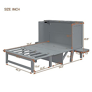 HZXINKEDZSW Full Size Murphy Bed with Removable Shelves on Each Side, Solid Wood Platform Bed Frame with USB Port, Can be Used As A Cabinet, Space-Saving Design, for Bedroom (Gray-03, Full)