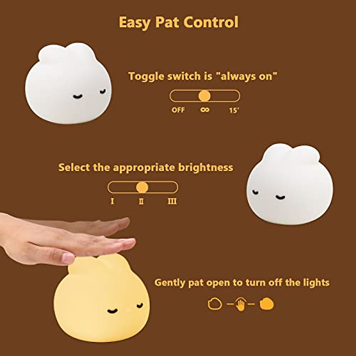 POQCCT Decor Night Light for Kids USB Rechargeable Cute Bunny LED Lamp with Timer & Touch Control Rabbit Shape Dimmable Warm Night Lights for Baby Breastfeeding Sleep Nursery Soft Eye Caring