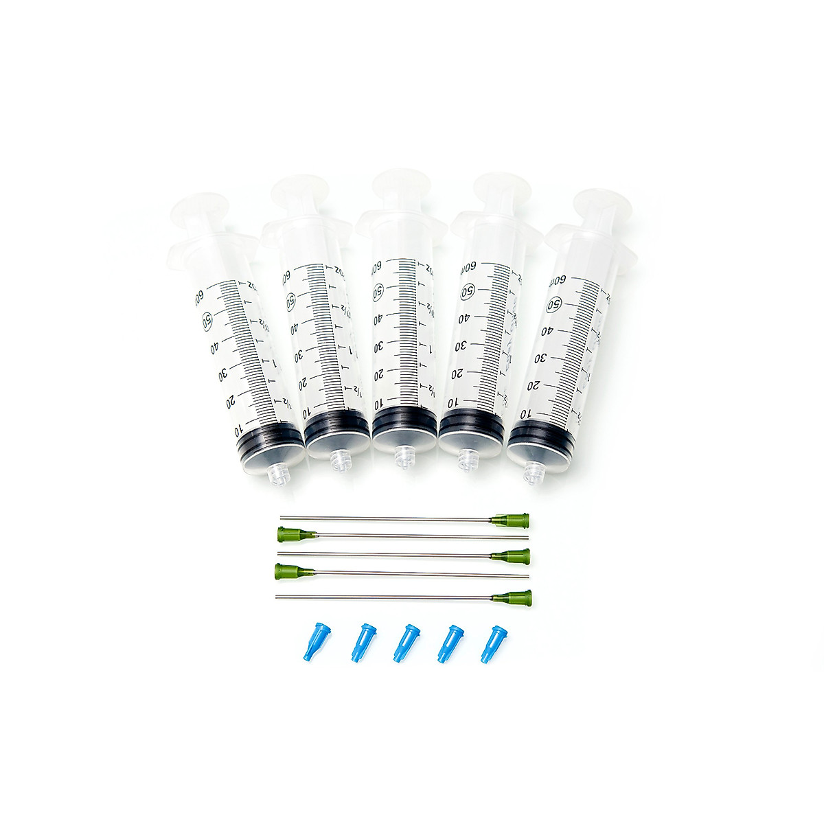 Dispense All - 560 (5 Pack) 60ml Luer Lock Syringe with 14 Gauge 4 Inch Long Blunt Tipped Needle and Syringe Cap | Extra Large Capacity Industrial Syringe for Science, Laboratory, Crafting, Art, DIY