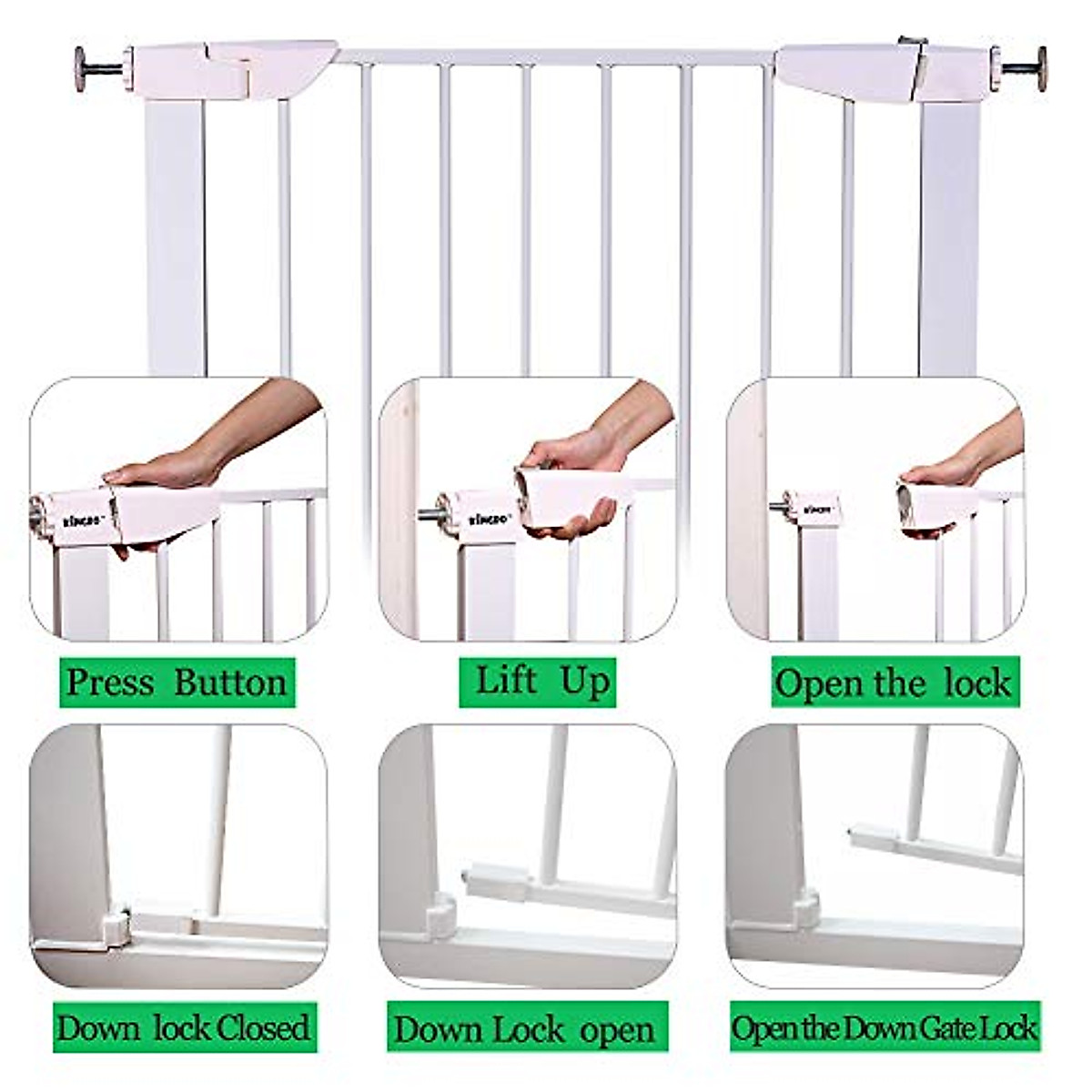 ALLAIBB Walk Through Baby Gate Auto Close Tension White Metal Child Pet Safety Gates with Pressure Mount for Stairs,Doorways and kitchen (White, 57.09"-59.84")