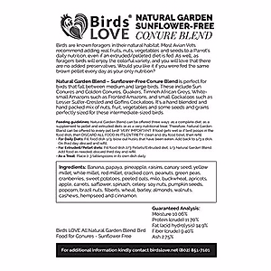 Birds LOVE All Natural Garden Blend Bird Food for Conures - Sunflower Free 2lb
