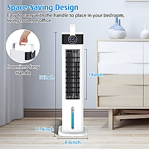 Evaporative Air Cooler, Portable Air Conditioner Fan, 35'' Evaporative Cooler with 3 Speeds & 52°Oscillation, 12-H Timer Remote Control Swamp Cooler w/Cooling Function for Home & Office