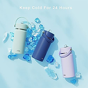 Oisiz Kids Water Bottle with Straw Lid 14oz, Vacuum Insulated 316 Stainless Steel Leakproof Water Bottles for School, Toddler, BPA Free and Keep Cold for 24 Hours, Mint Green