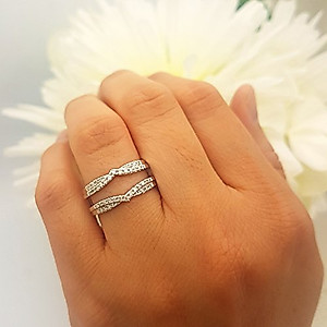 Dazzlingrock Collection 0.33 Carat (ctw) 14K Round Diamond Wedding Band Guard Double Chevron Ring 1/3 CT, White Gold, Size 5