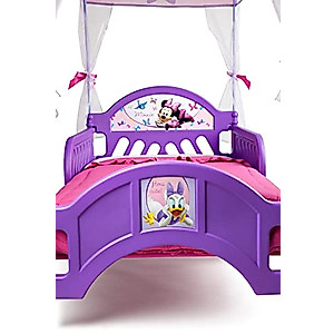 Delta Children Canopy Toddler Bed, Minnie Mouse Twinkle Galaxy Dual Sided Recycled Fiber Core Crib and Toddler Mattress (Bundle)
