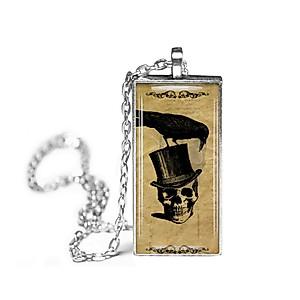 Steampunk Halloween Rectangle Pendant- Skull and Raven