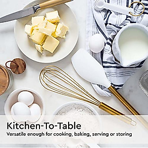 White Silicone and Gold Cooking Utensils Set with Gold Utensil Holder: 17PC Set Includes White & Gold Measuring Cups and Spoons Set,White Utensils Set,Gold Spatula,Gold Whisk -Gold Kitchen Accessories