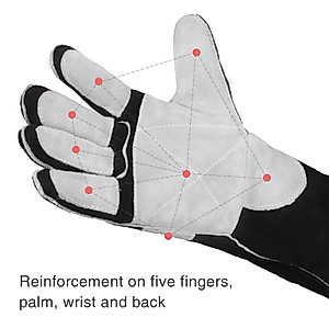 YESWELDER 16 Inches,932℉,Leather Forge MIG Welding Gloves, with Kevlar Stitching Heat/Fire Resistant, Palm Reinforcements, Black-Gray