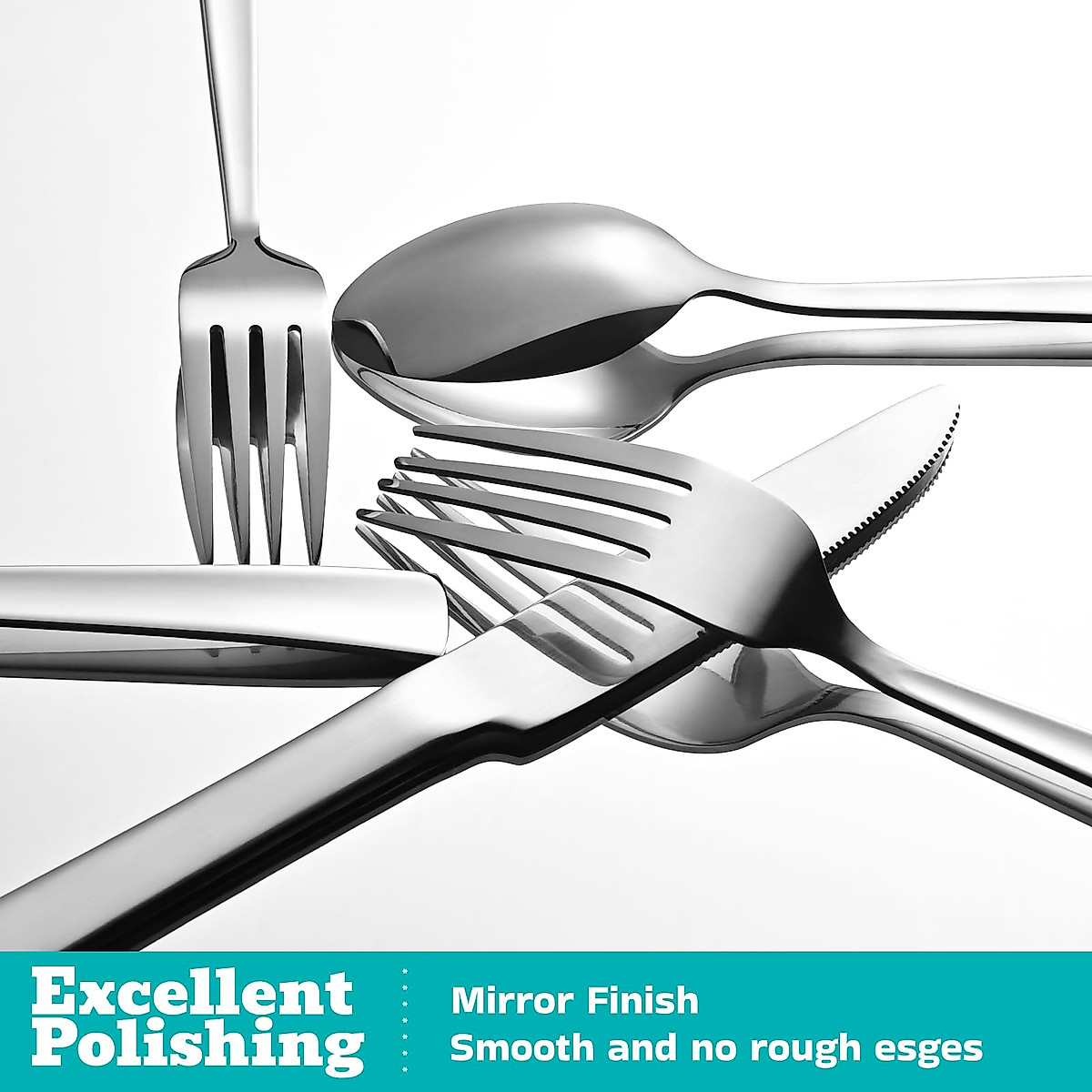 KINGSTONE 40-Piece Silverware Service for 8 - Premium Stainless Steel Flatware Set, Basic Silverware Set, Modern Utensils Set for Everyday Use, Lightweight Cutlery Set Easy to Carry