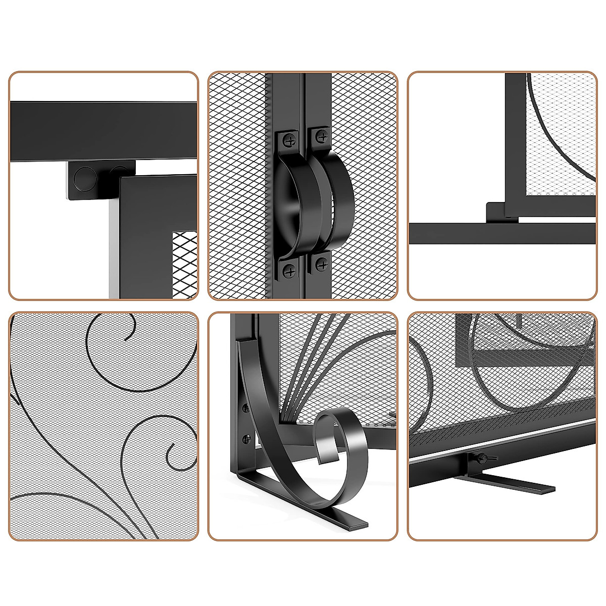 Fire Beauty Fireplace Screen with Doors, Handcrafted Solid Steel, Heavy Duty Metal Mesh, Powder Coat Finish, Spark Guard