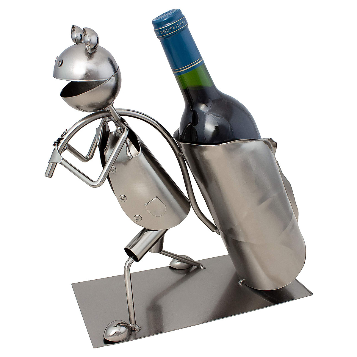 BRUBAKER Wine Bottle Holder 'Frog' - Table Top Metal Sculpture - with Greeting Card
