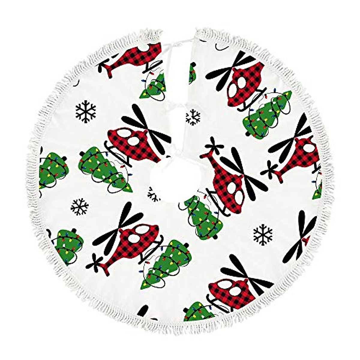 Dream Bay Christmas Tree Skirt,﻿Cartoon Christmas Helicopter Christmas Tree Mat for Xmas Party Decoration 36x36 Inches