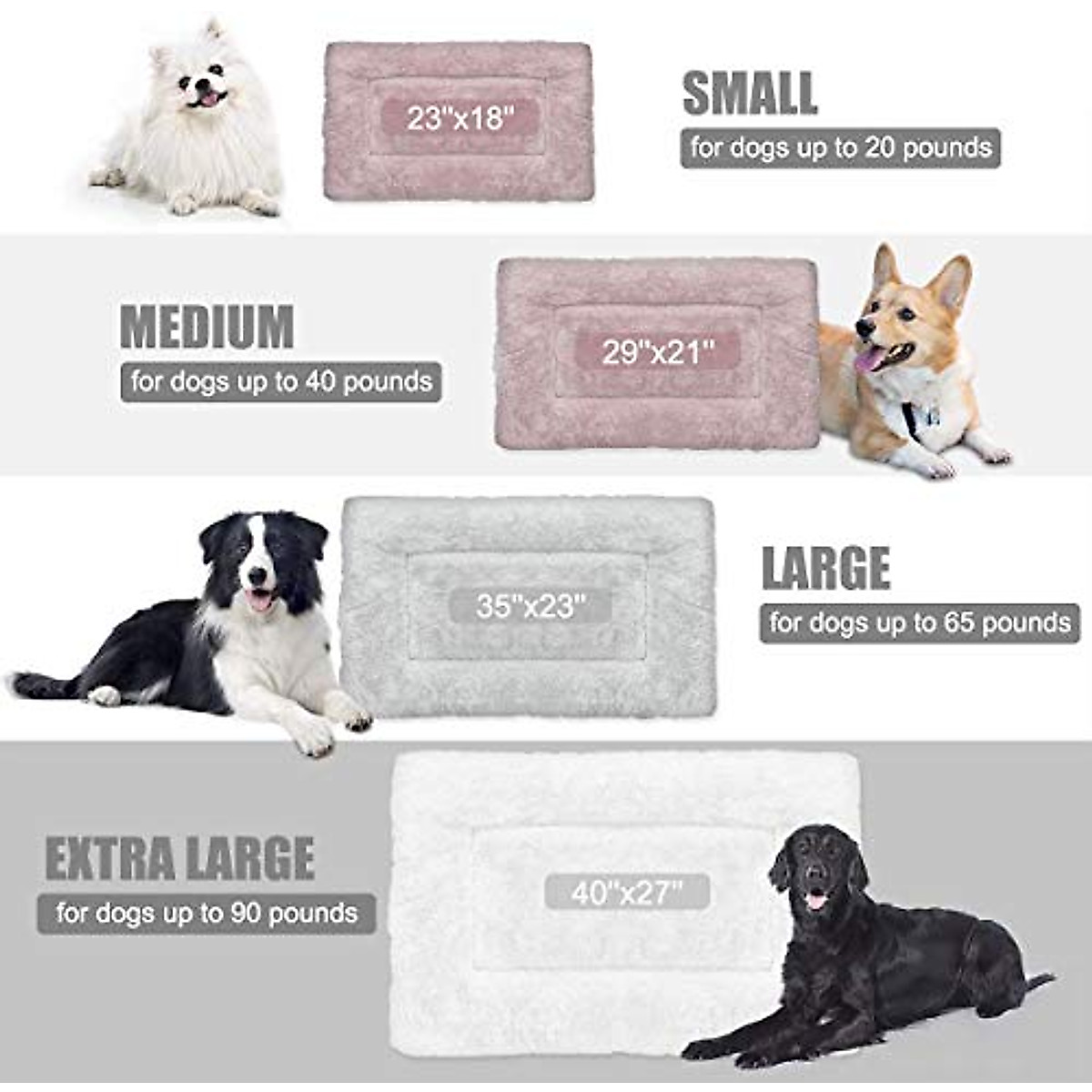 SIWA MARY Dog Bed Mat Soft Crate Pad Washable Anti-Slip Mattress for Large Medium Small Dogs and Cats Kennel Pad (23'' x 18'', Grey)