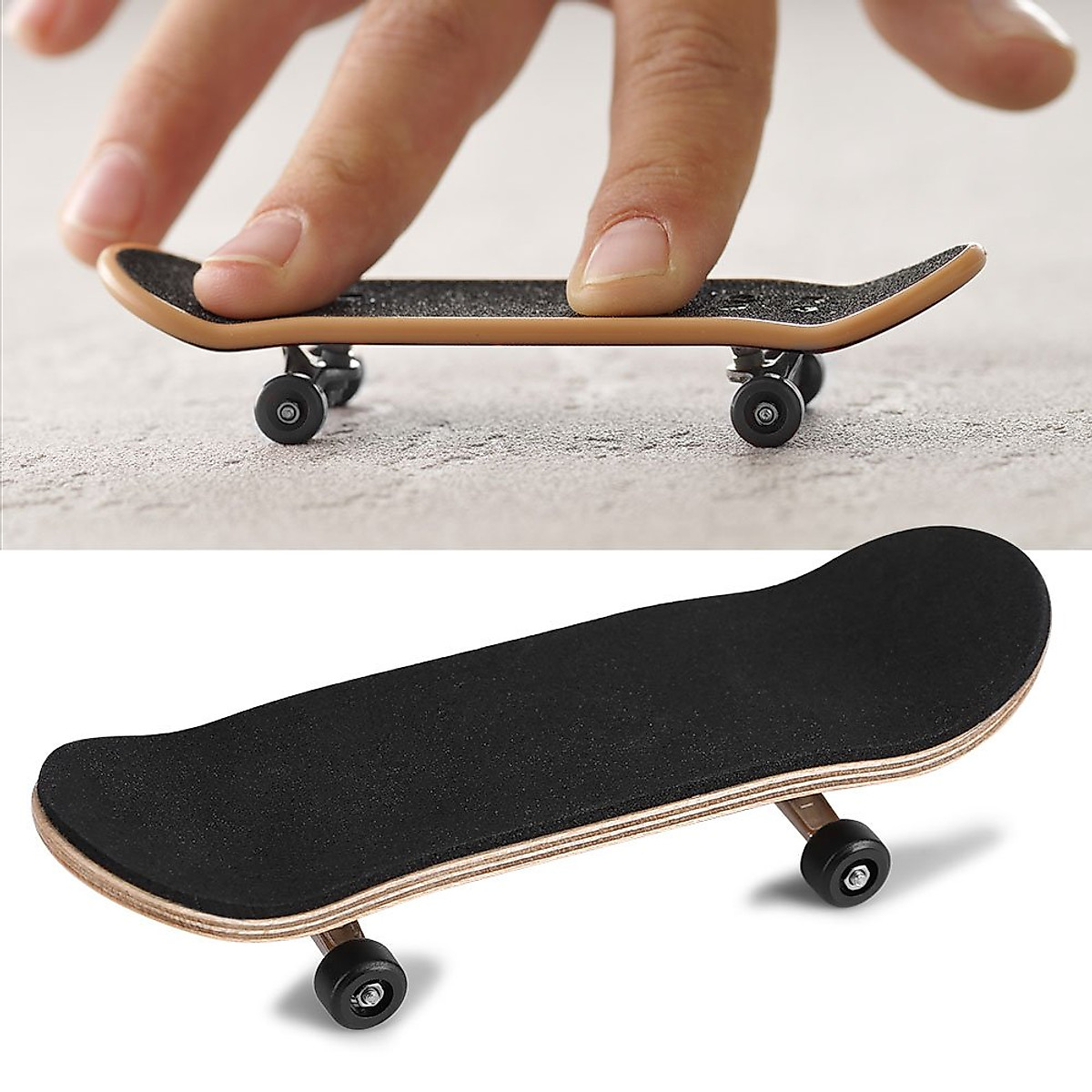 Lazmin Wood Finger Skateboard Alloy Stent Bearing Wheel Fingerboard Novelty Toy Reduce Pressure Kids Gifts(Black)