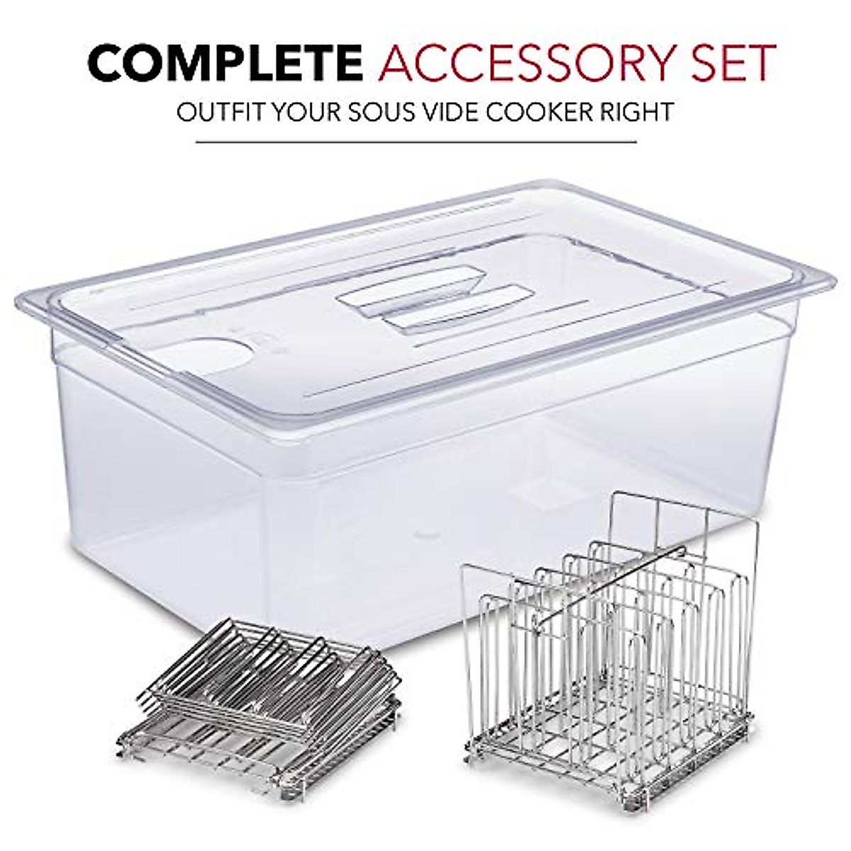 VÄESKE Large Sous Vide Container with Lid and Racks Kit | Sous Vide Accessories | Väeske Large Sous Vide Container with Lid and 2 Racks | Sous Vide Accessories | Compatible with Anova, Anova Nano, Joule, Instant Pot, Sous Vide Cookers (26 QT, Container/Ra