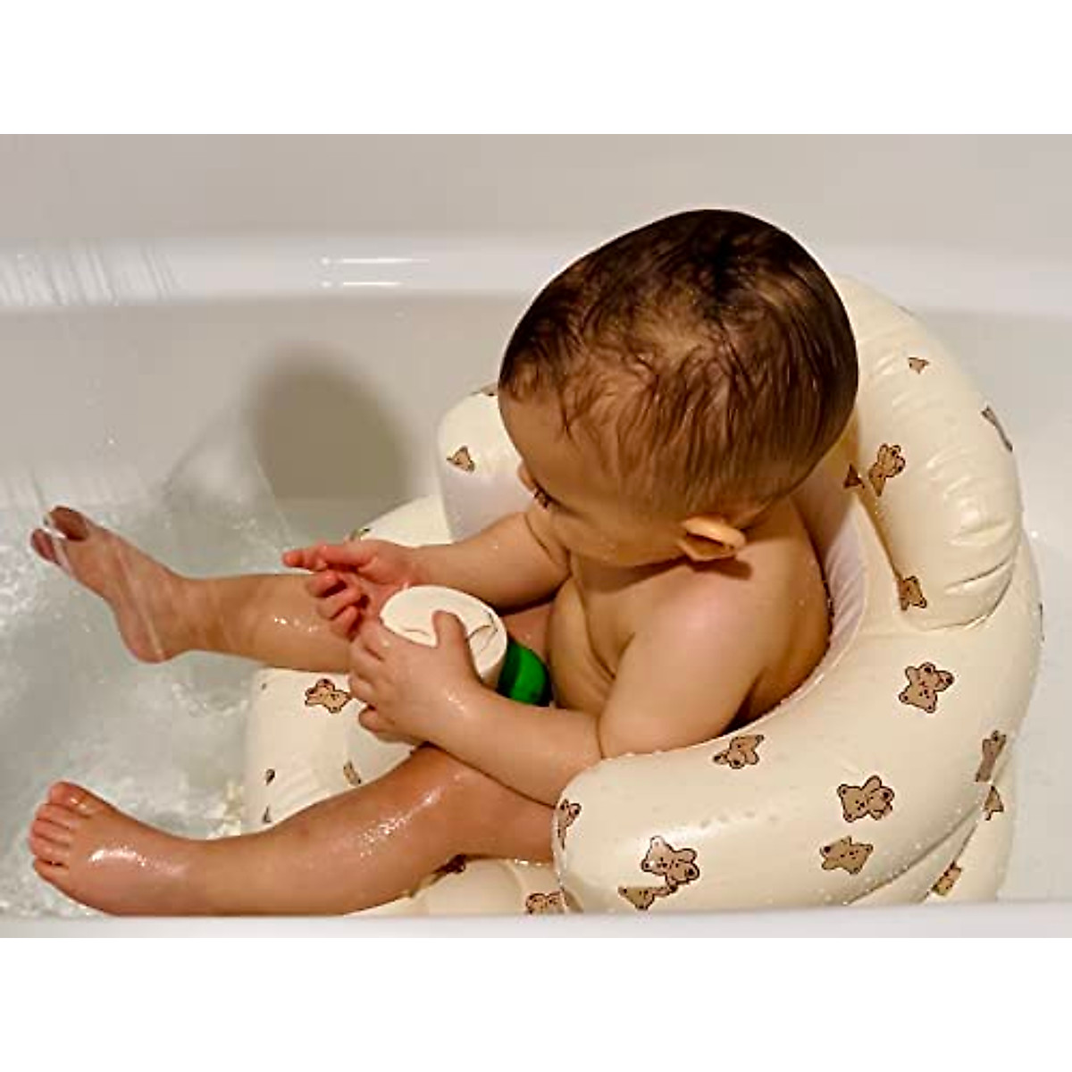 Baby Inflatable Seat for Babies 3-36 Months, Built in Air Pump Infant Back Support Sofa, Infant Support Seat Toddler Chair for Sitting Up, Baby Shower Chair Floor Seater Gifts (Bear Cub)