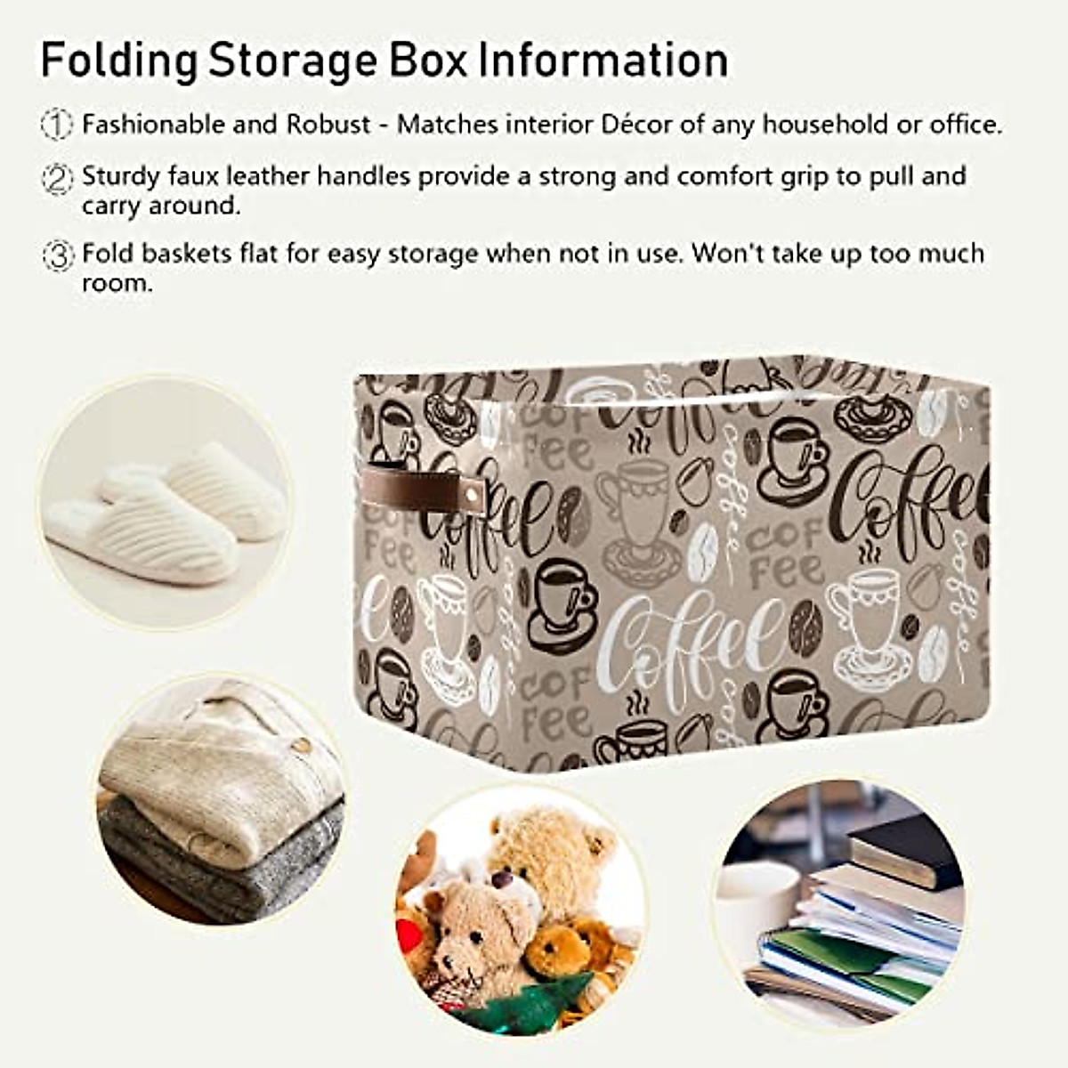 Coffee Storage Basket Fabric Storage Bin Farmhouse Coffee Pod Holder Baskets, Coffee Cup Foldable Storage Boxes Organizer for Baby Cloth Dog Toy Book Storage Cubes Shelf Closet Basket 16×12×8 Inches