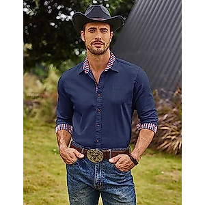 COOFANDY Men's Casual Slim Fit Button Down Closure Long Sleeve Dress Shirt, 02-dark Blue, Medium