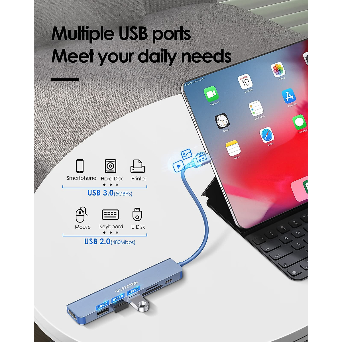 LENTION USB C Hub with 100W Charging, 4K HDMI, Dual Card Reader, USB 3.0 & 2.0 Compatible 2023-2016 MacBook Pro, New Mac Air/Surface, Chromebook, More, Stable Driver Adapter (CB-CE18,Blue)