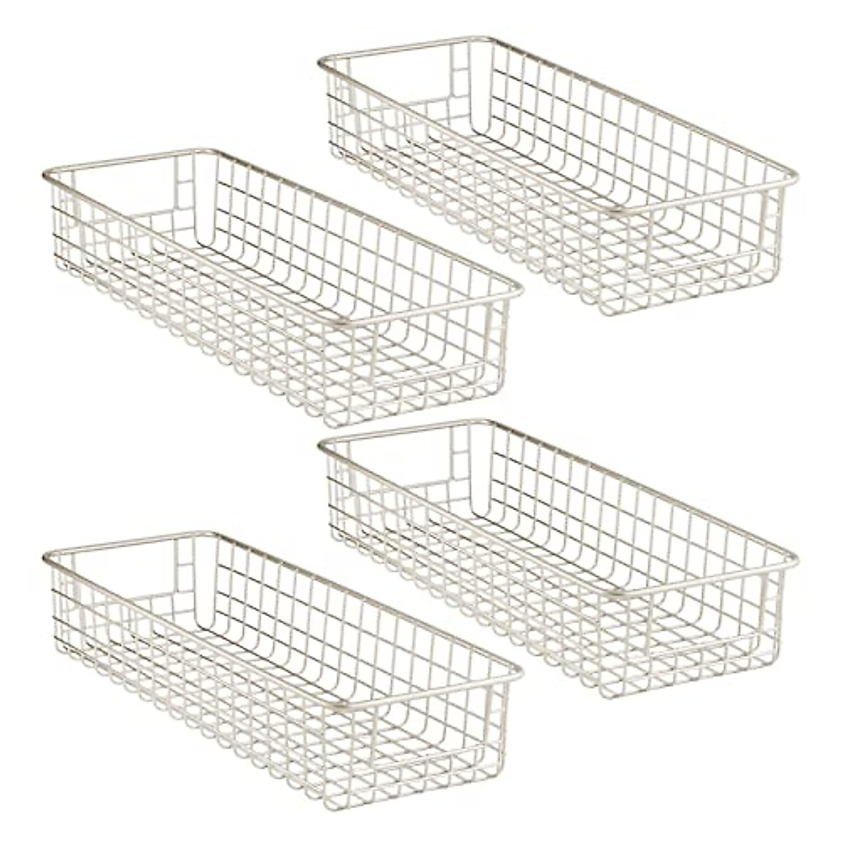 mDesign Metal Wire Food Storage Shallow Basket Organizer with Handles for Organizing Kitchen Cabinets, Pantry Shelf, Bathroom, Laundry Room, Closets, Garage - Concerto Collection - 4 Pack - Satin