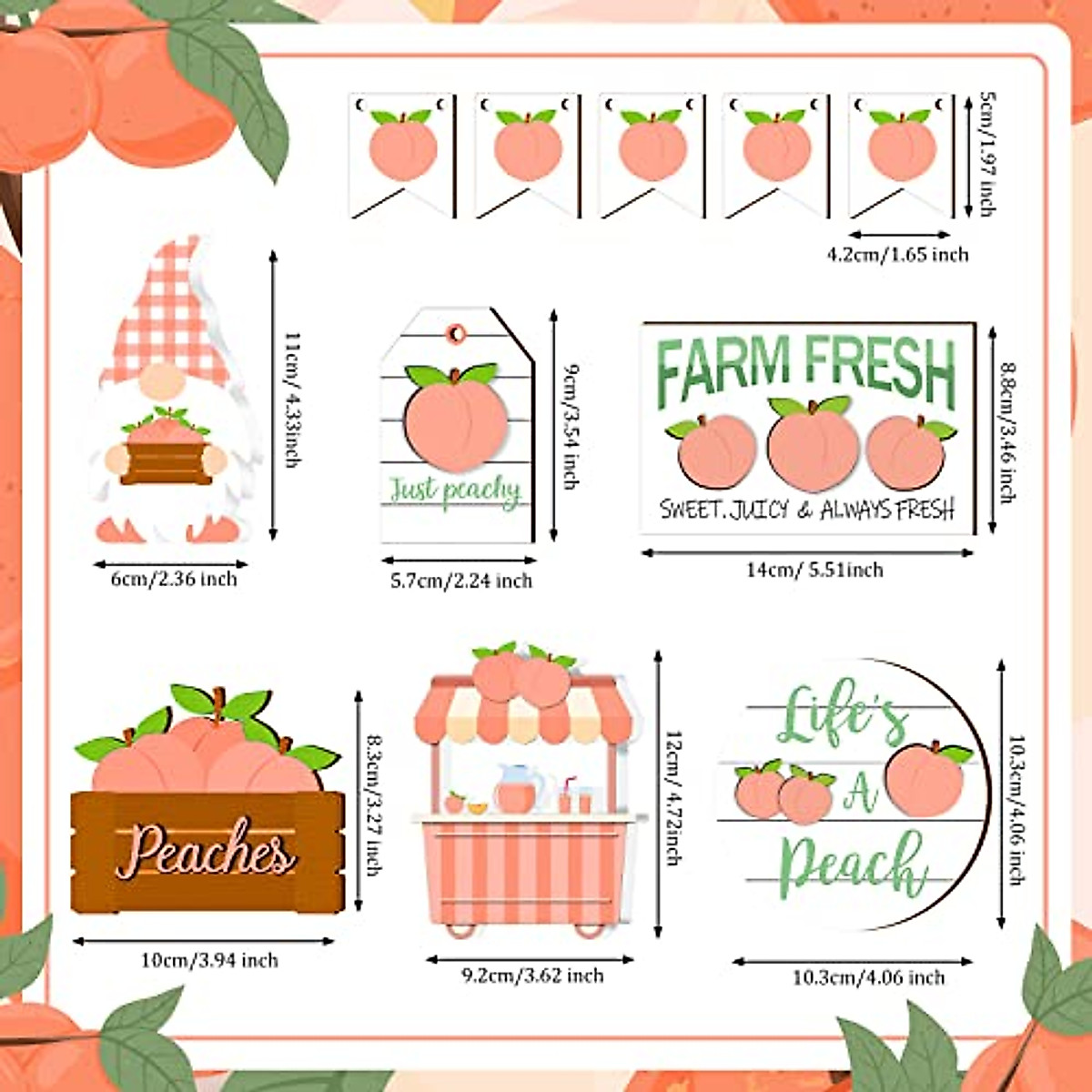 Yalikop 11 Pieces Lemon Peach Pumpkin Tiered Tray Decor Set Gnome Fresh Lemonade Wooden Wood Blocks Standing Sign Decorations for Layered Pallets Summer Autumn (Peach Style)