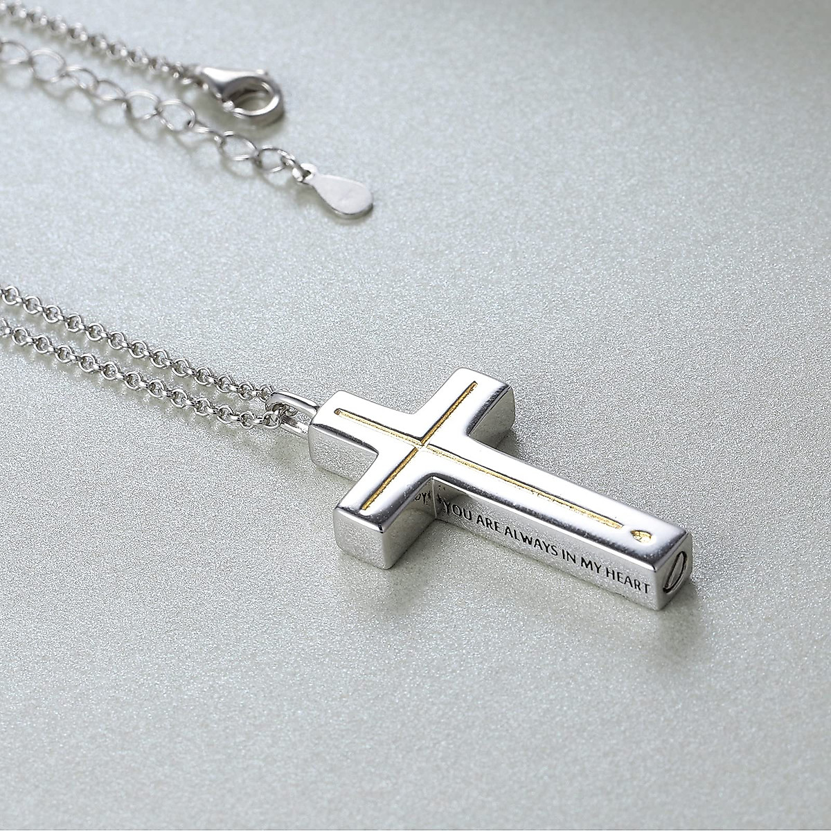 QIUQIULU 925 sterling silver cross souvenir ashes necklace urn pendant (gold)