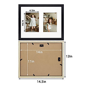 Golden State Art, 11x14 Black Photo Wood Collage Frame with Tempered Glass and White Mat displays (2) 5x7 Pictures