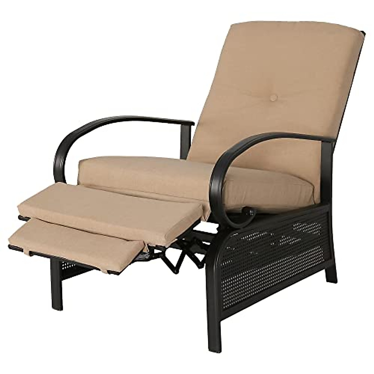 Ulax Furniture Patio Recliner Chair Automatic Adjustable Back Outdoor Lounge Recliner Chair with 100% Olefin Cushion (Beige)