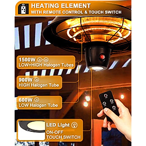 Star Patio Electric Patio Heater, Outdoor Heater with Remote Control & Touch Switch, 600W/900W/1500W Infrared Ceiling Heater with Hammer Tone Bronze Finish, IP44 Waterproof, Patio Heater, STP1566-C-N