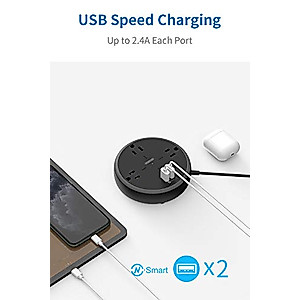 Extension Cord 10 ft, NTONPOWER 3 Widely Spaced Outlets Power Strip with USB Port, Wall Mountable, Flat Plug Extension Cord with USB, Overload Protection for Home, Office, Travel, Dorm Essentials