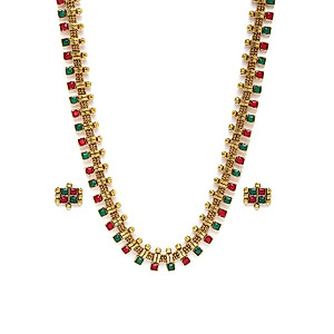 I Jewels 18K Gold Plated Indian Traditional Wedding Bollywood Golden Necklace Jewellery With Earrings For Women & Girls (MC041QG)