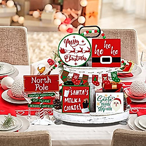 12 Pieces Christmas Tiered Tray Decor Christmas Santa Claus Table Decor Rustic Table Centerpiece Christmas Wooden Signs Farmhouse Tiered Tray Country Decor for Home Room Table Fireplace (Santa Claus)