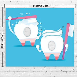 Baby Tooth Banner Pretend Play Party Backdrop Large Teeth Face Dentist Theme Decor Decorations for 1st Tooth Celebration Party Baby Boys Girls Dental Graduation 1st Birthday Party Baby Shower