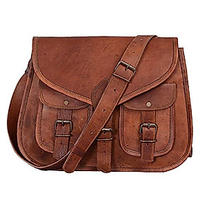 KPL 14 Inch Leather crossbody bags Purse Women Shoulder Bag Satchel Ladies Tote Travel Purse full grain Leather (Tan Brown)