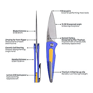 SHIELDON Colibri Pocket Knife 154CM Steel 2.91'' Blade G10 Handle Titanium Pocket Clip Folding Knife, Nested Liner Lock EDC Knife (stonewash)