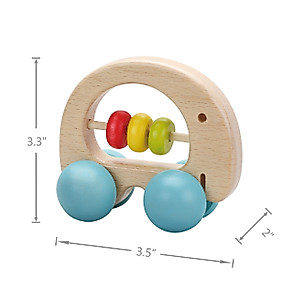 Classic World Wooden Rattle, Elephant Baby Rattle Wood Teether Grasping Toys Rings Push and Pull Toy